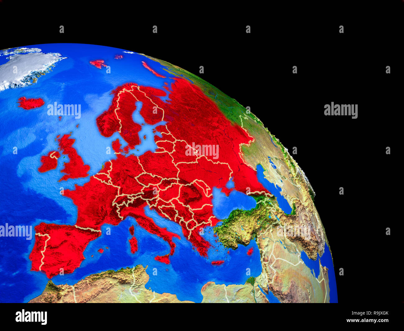 Europe on planet Earth from space with country borders. Very fine ...