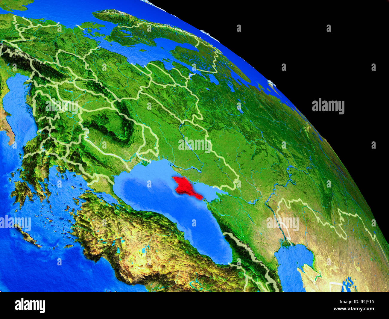 Crimea on planet Earth from space with country borders. Very fine ...