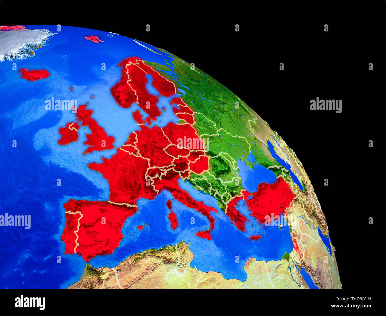 OECD European members on planet Earth from space with country borders ...