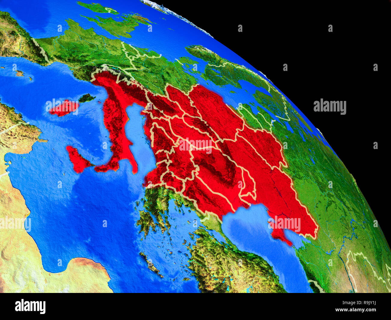 CEI countries on planet Earth from space with country borders. Very ...