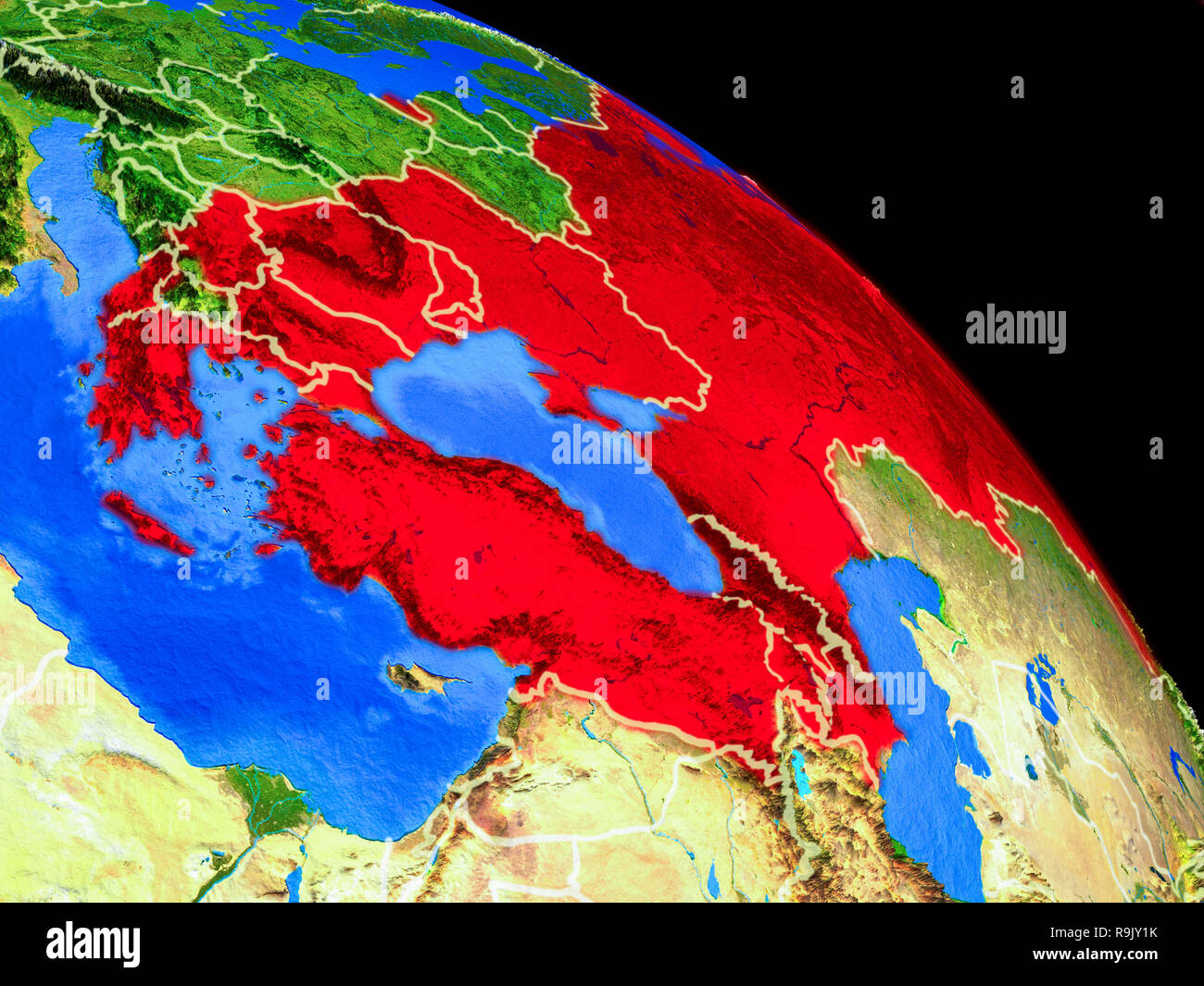 BSEC countries on planet Earth from space with country borders. Very ...