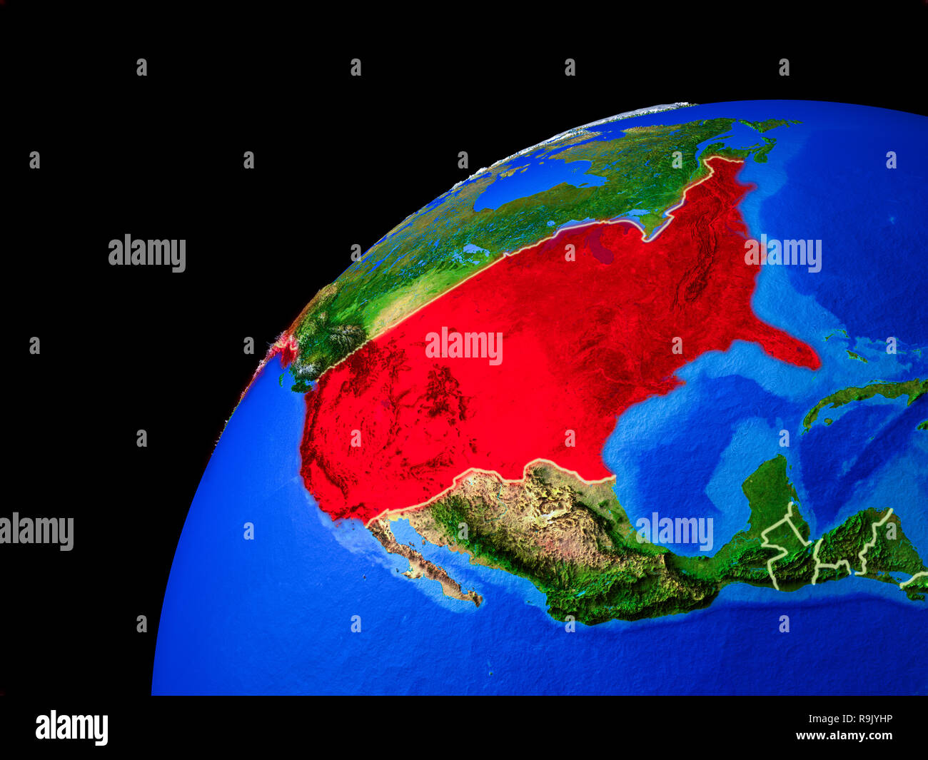 USA from space. Planet Earth with country borders and extremely high ...