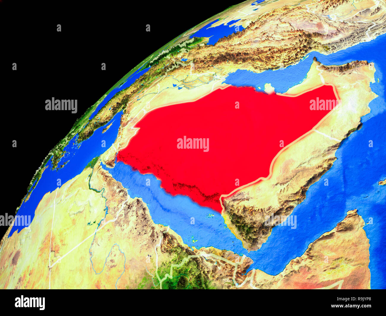 Saudi Arabia from space. Planet Earth with country borders and ...