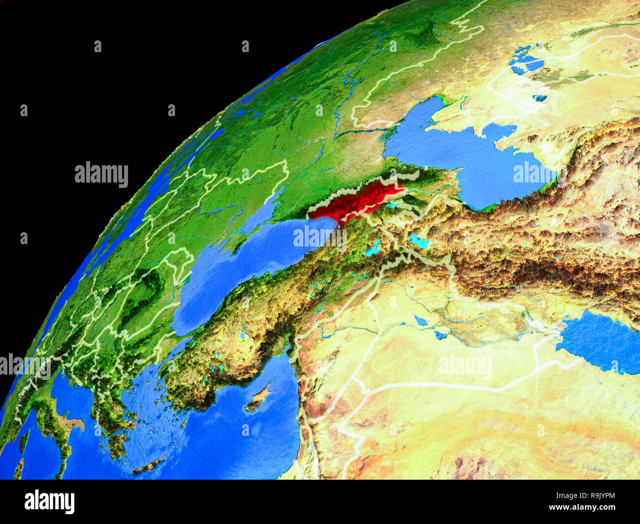 Georgia from space. Planet Earth with country borders and extremely ...