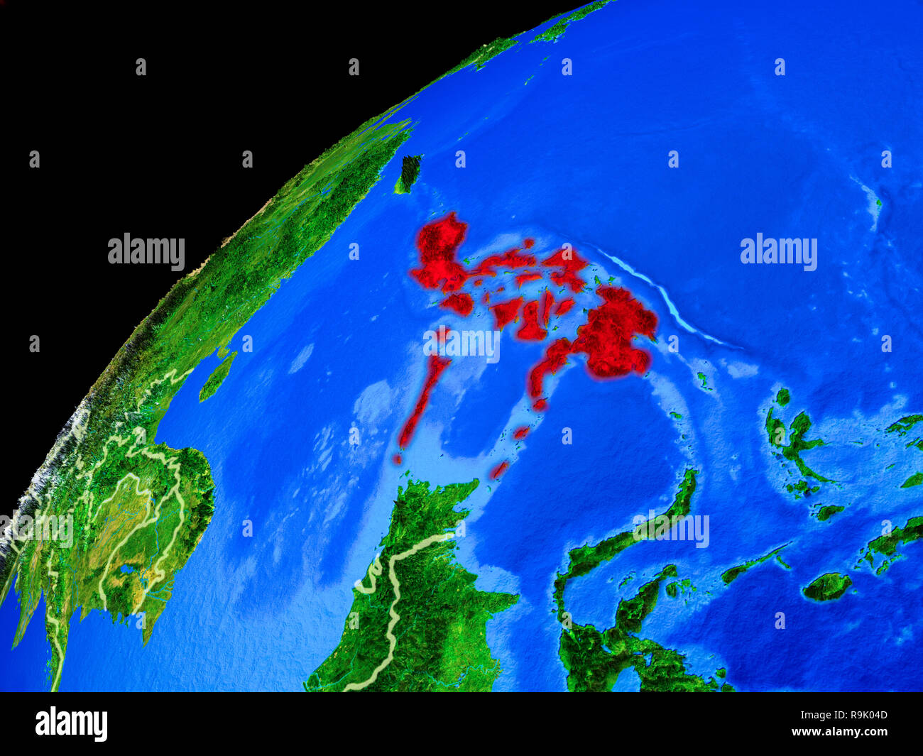 Philippines from space. Planet Earth with country borders and extremely ...