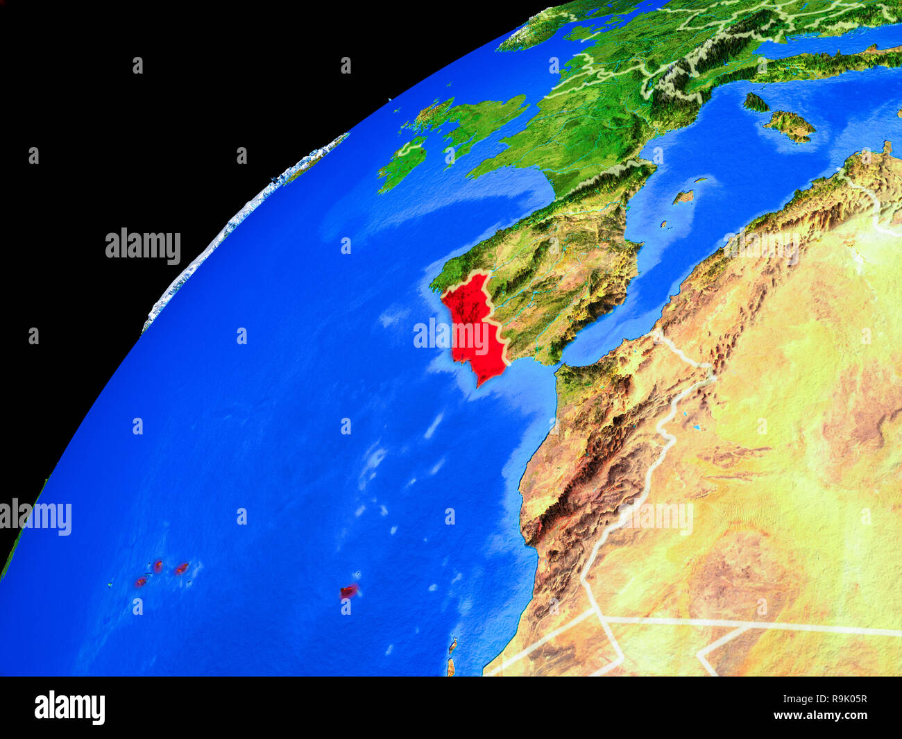 Portugal from space. Planet Earth with country borders and extremely ...