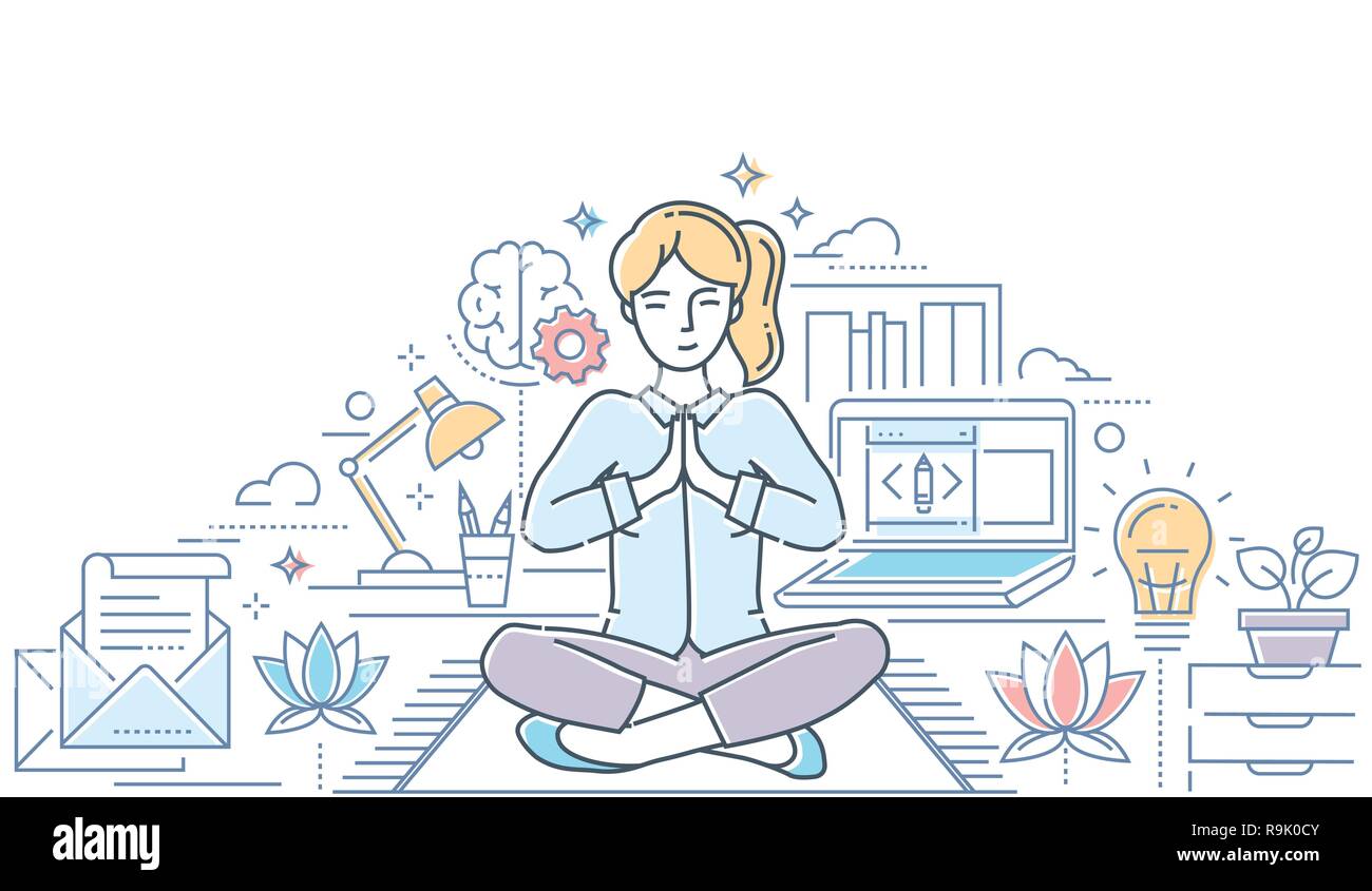 Mindfulness - modern line design style colorful illustration Stock ...