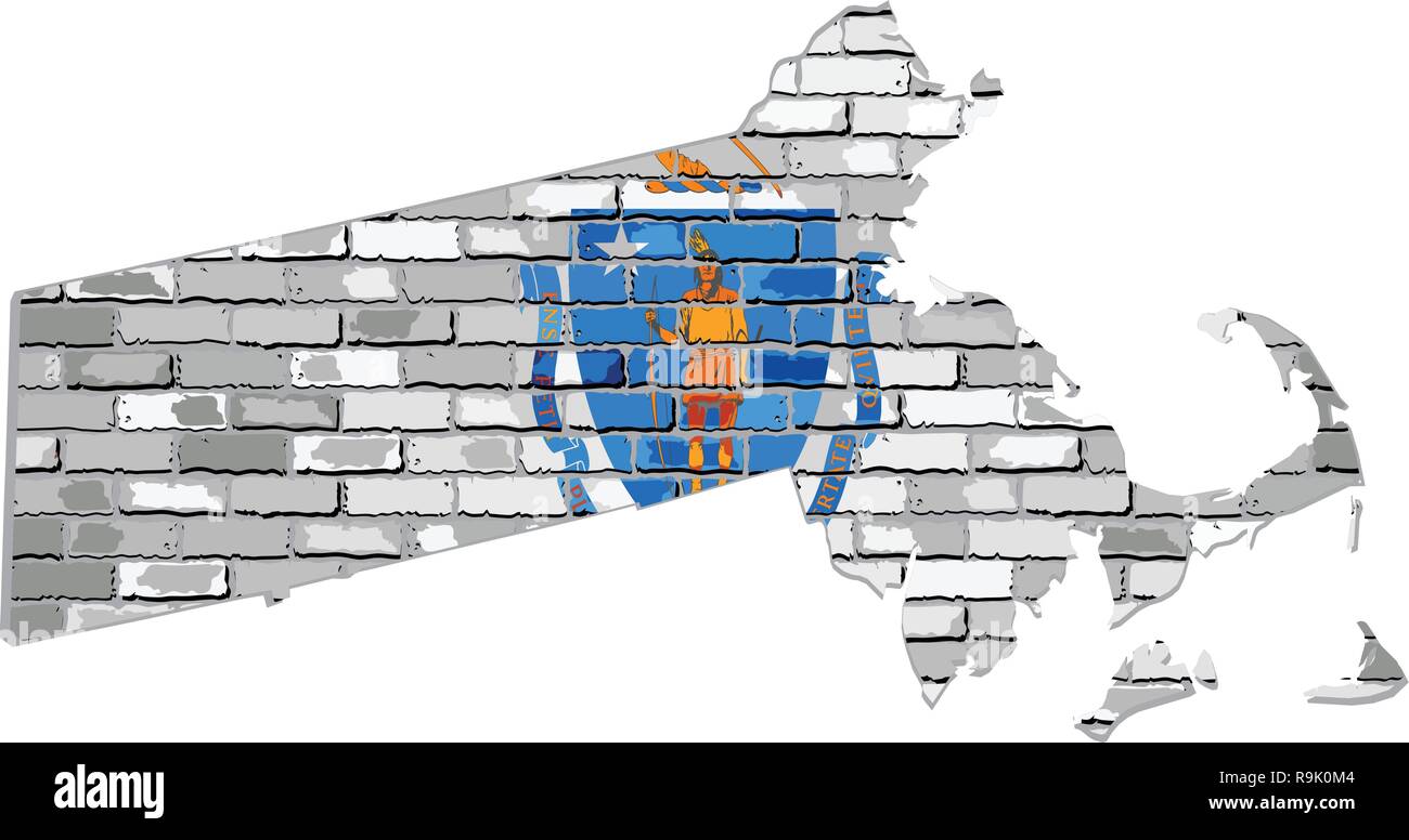 Massachusetts map on a brick wall - Illustration, The state of ...