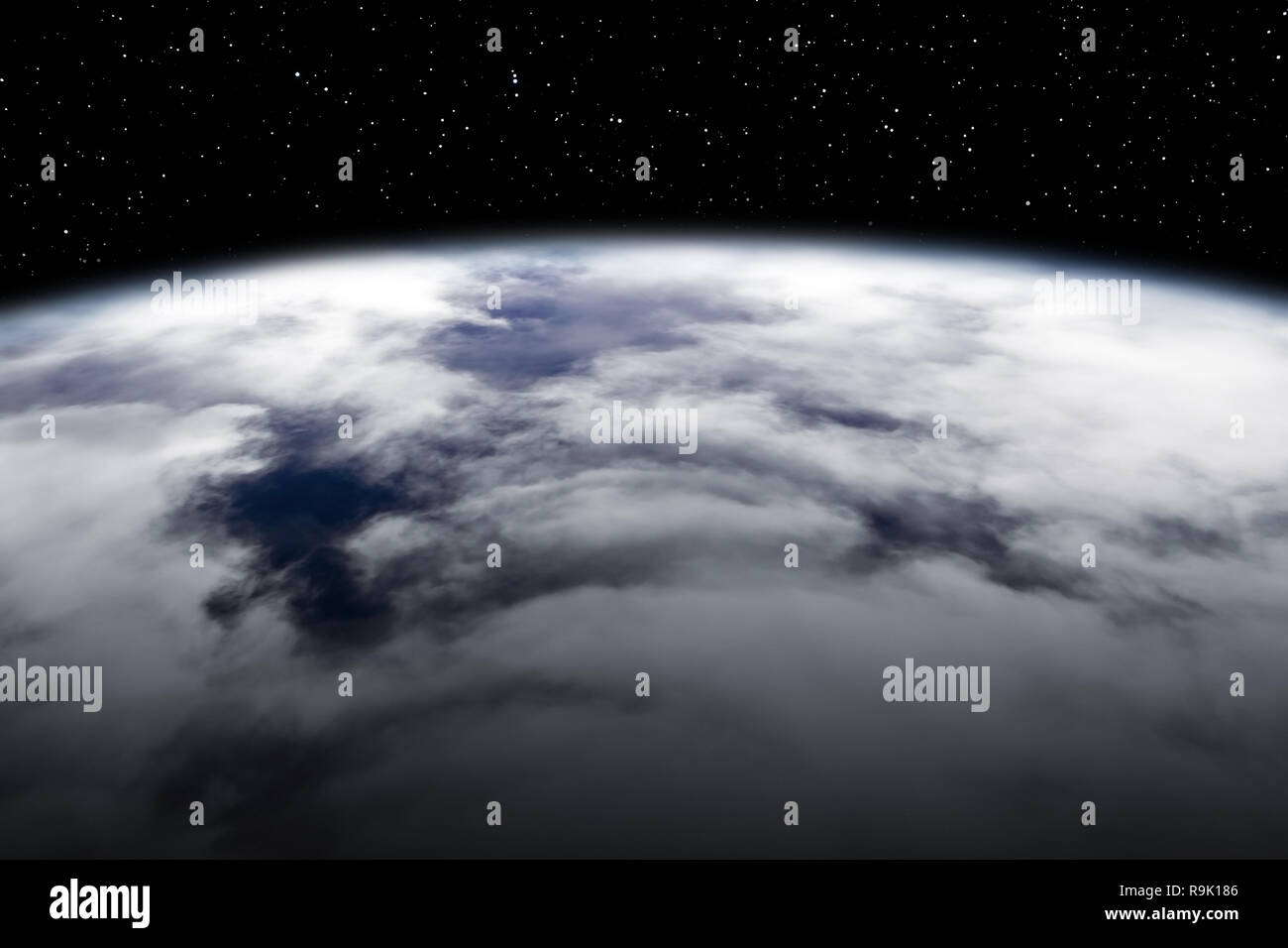 A wide view from above of the earth, clouds and stars Stock Photo - Alamy