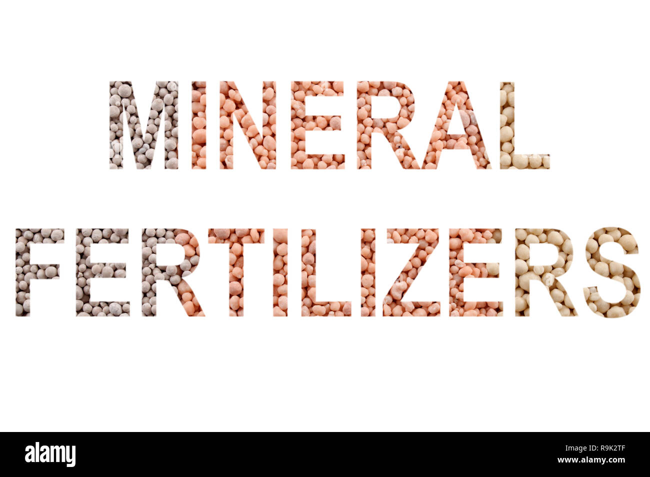Words "MINERAL FERTILIZERS" made of mineral fertilizers background ...