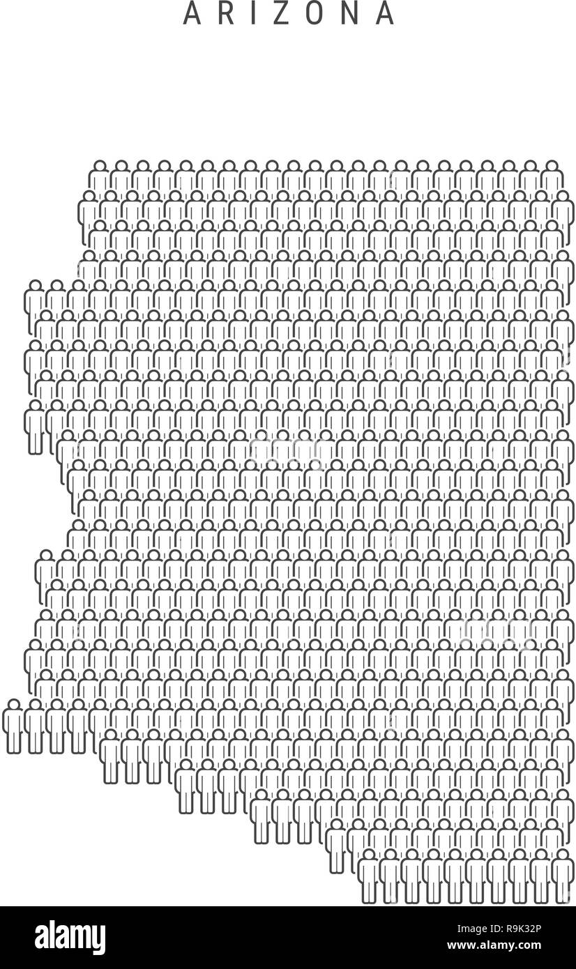 Vector People Map of Arizona, US State. Stylized Silhouette, People ...