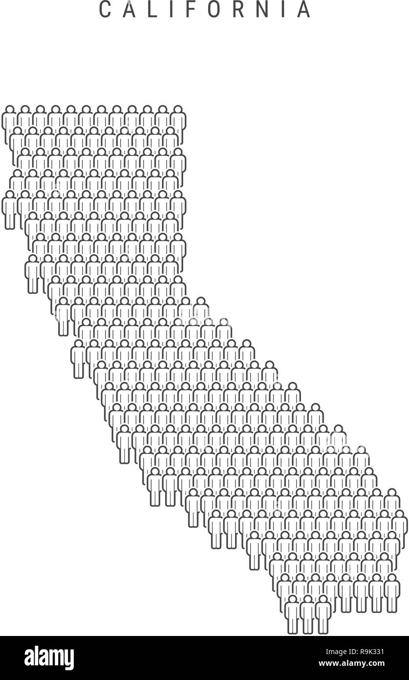 Vector People Map of California, US State. Stylized Silhouette, People ...