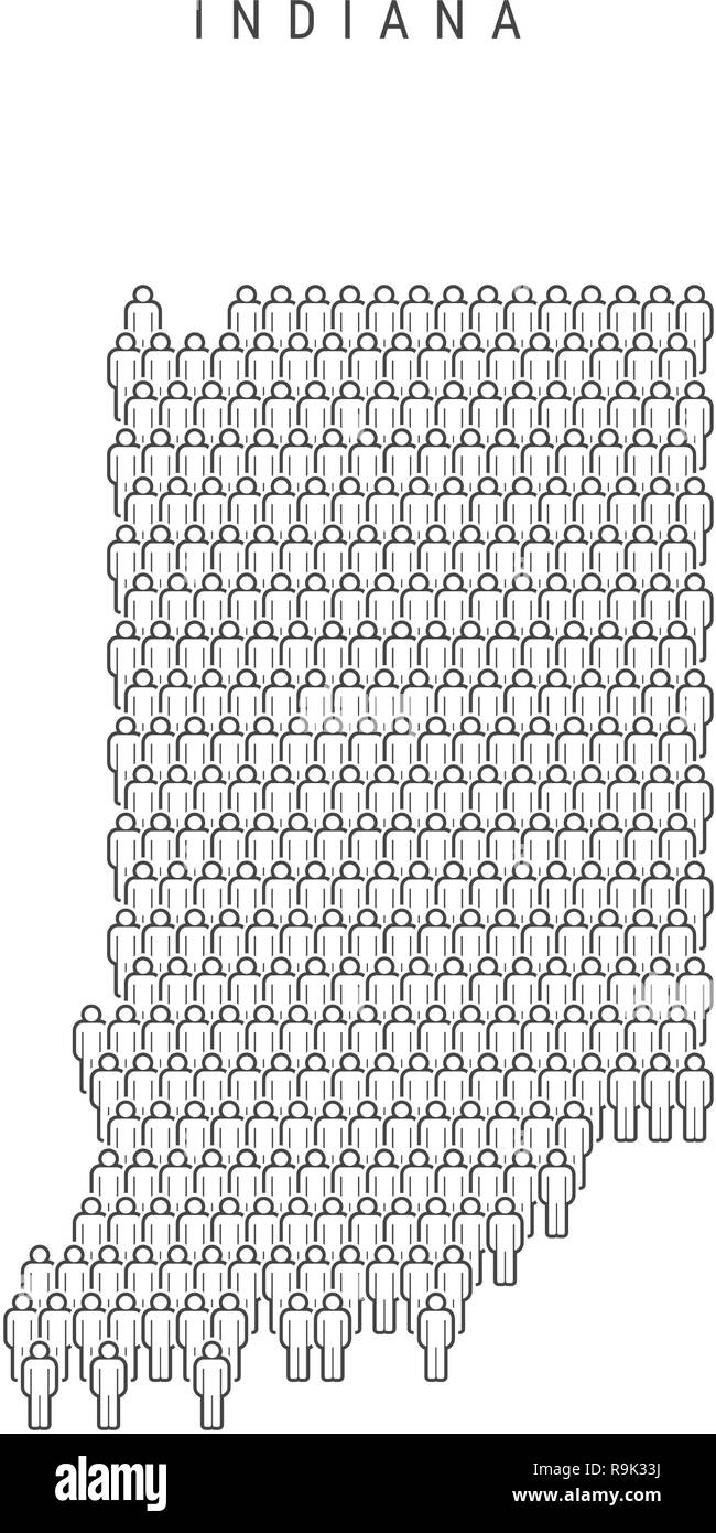 Vector People Map of Indiana, US State. Stylized Silhouette, People ...