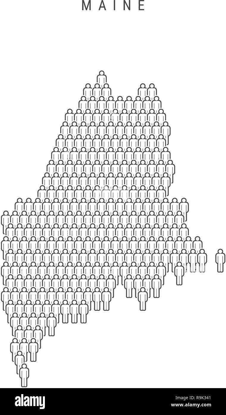 Vector People Map of Maine, US State. Stylized Silhouette, People Crowd ...