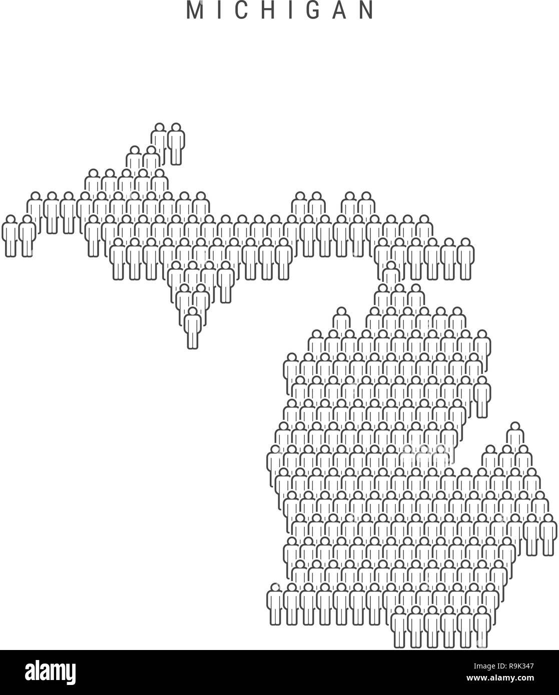 Vector People Map of Michigan, US State. Stylized Silhouette, People ...