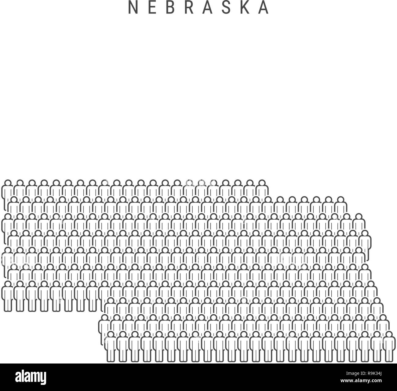 Vector People Map of Nebraska, US State. Stylized Silhouette, People ...
