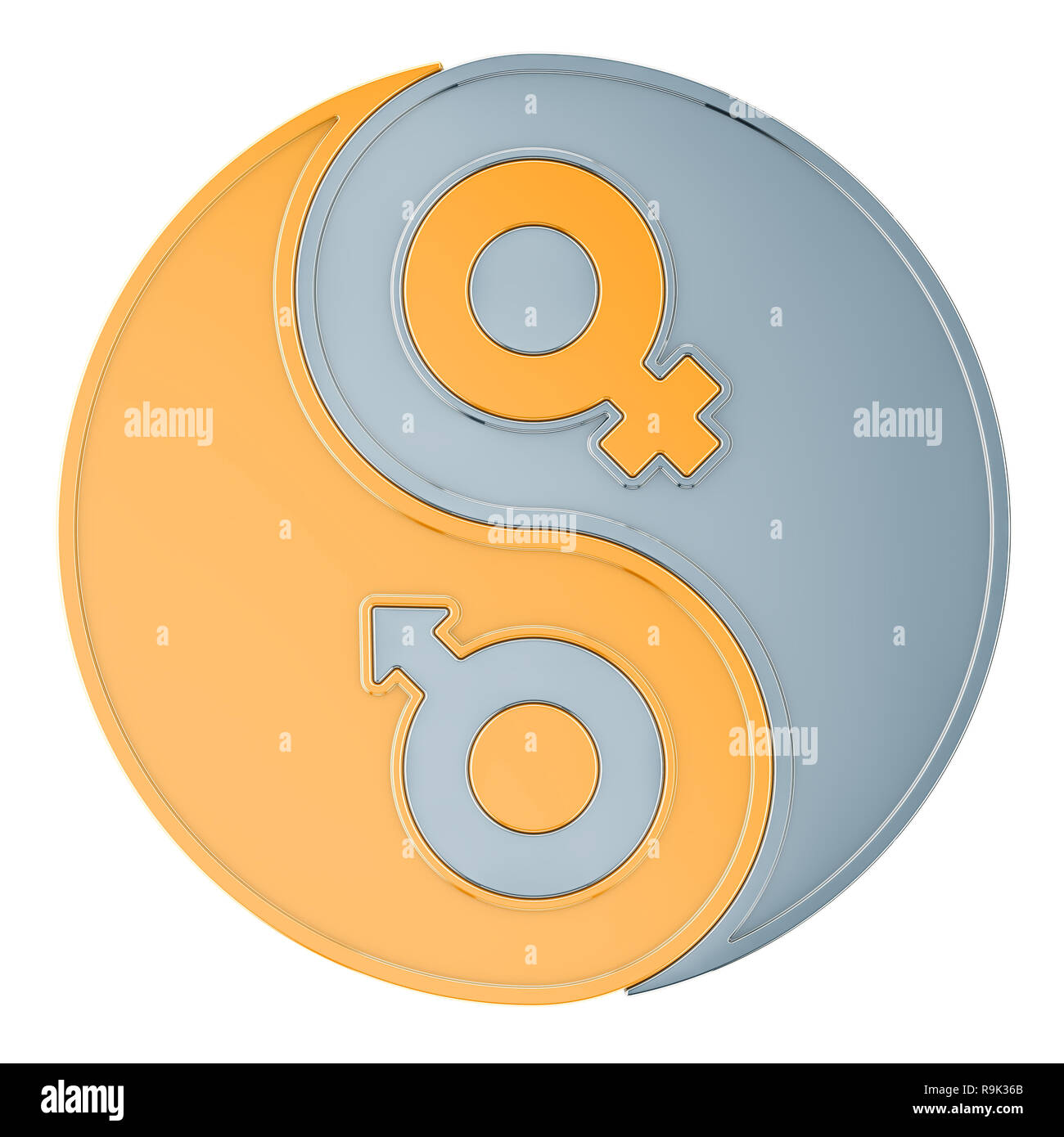 Yin yang sign, man and woman. 3D rendering isolated on white background ...