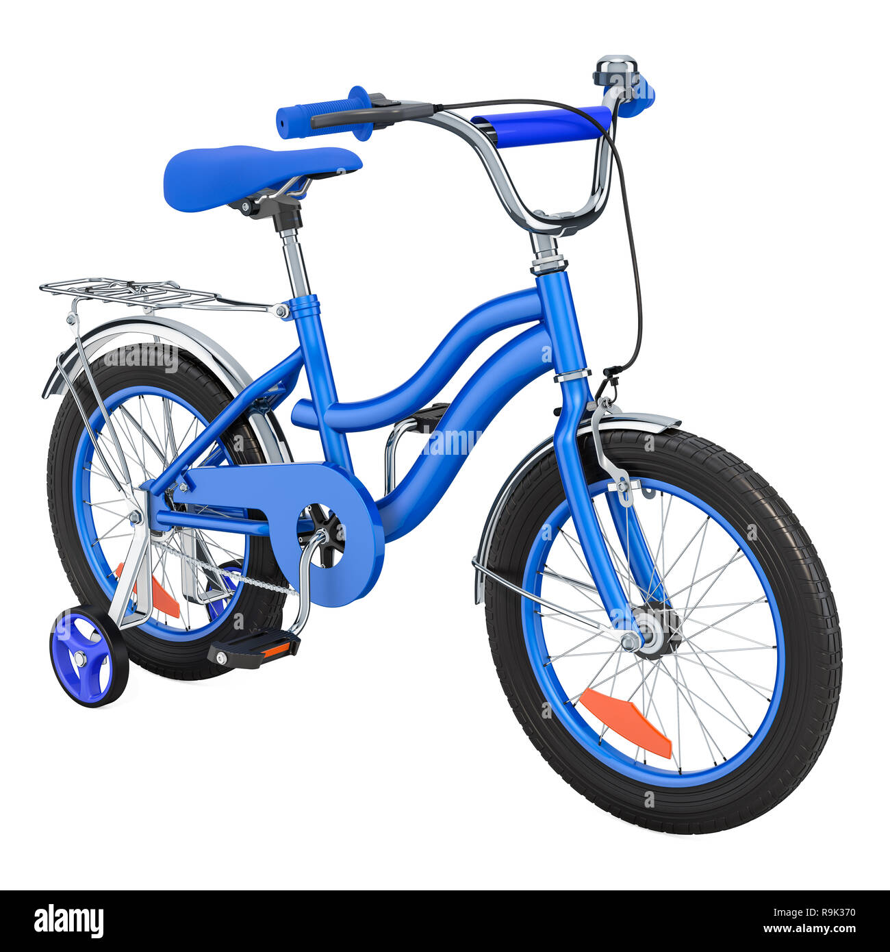 Kids Bicycle for boys with training wheels, blue color. 3D rendering ...