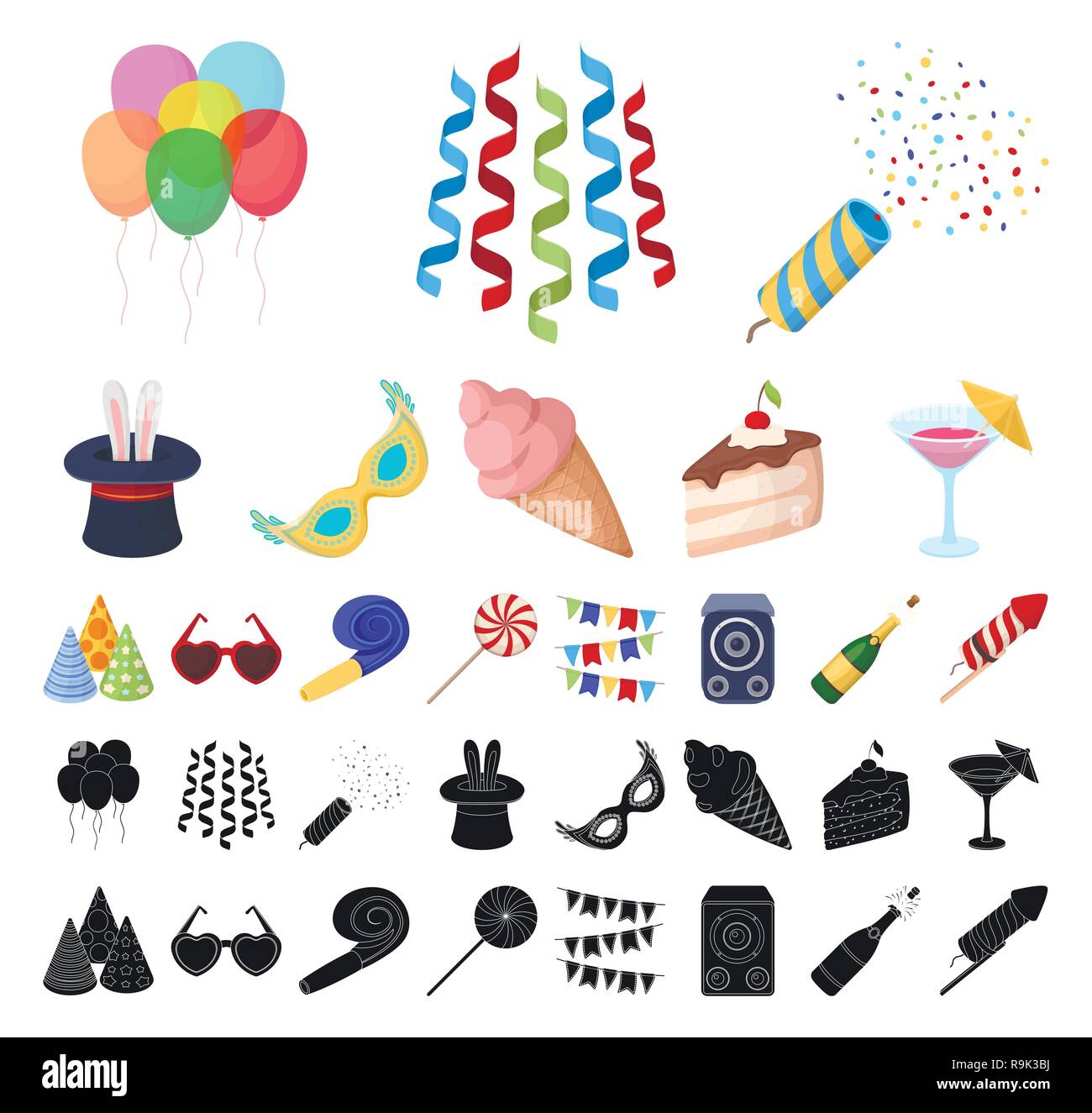 Party, entertainment cartoon, black icons in set collection for design ...