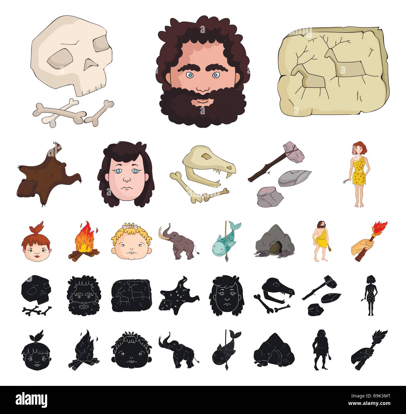 Life in the Stone Age cartoon, black icons in set collection for design ...