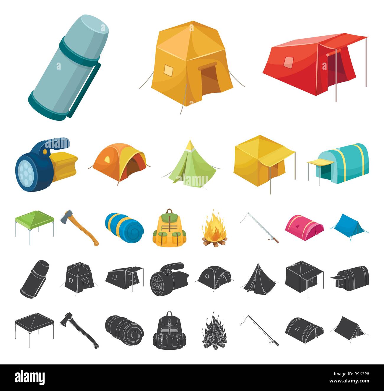 Different kinds of tents cartoon, black icons in set collection for ...