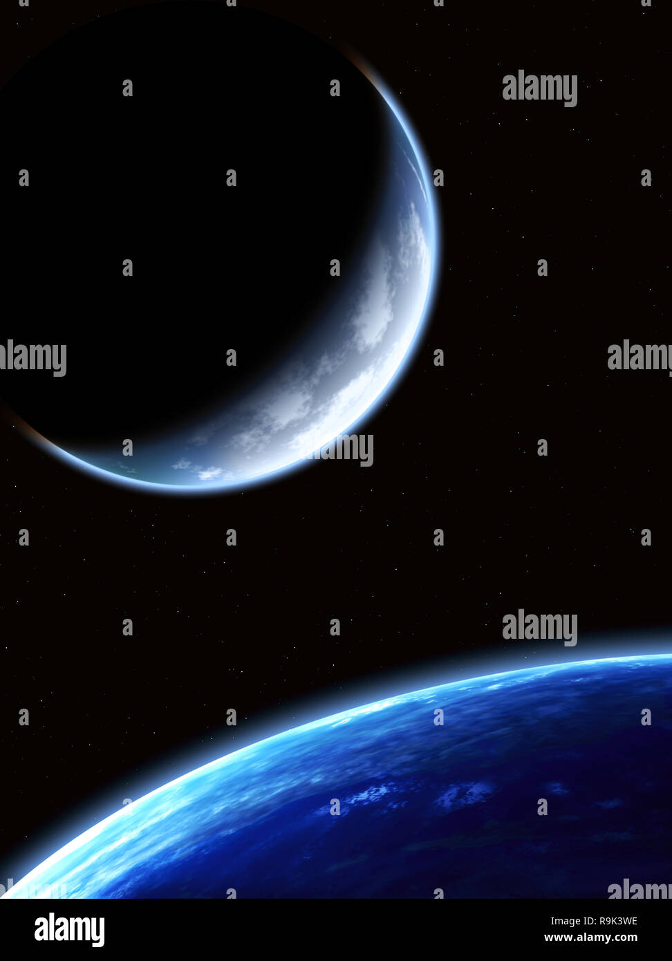 Space scene with two planets Stock Photo - Alamy