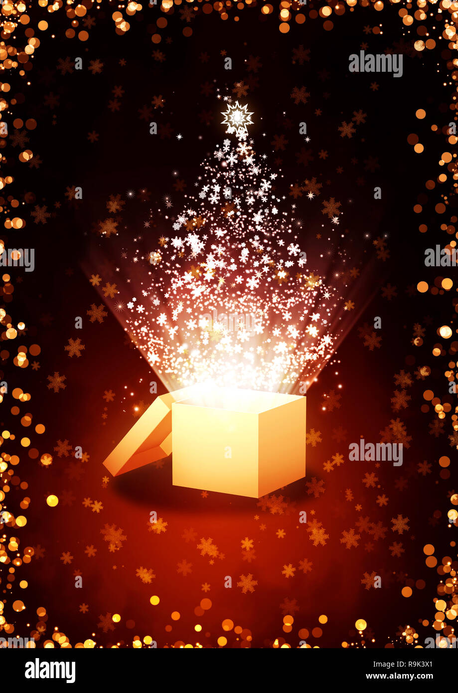 Christmas background with magic box Stock Photo - Alamy