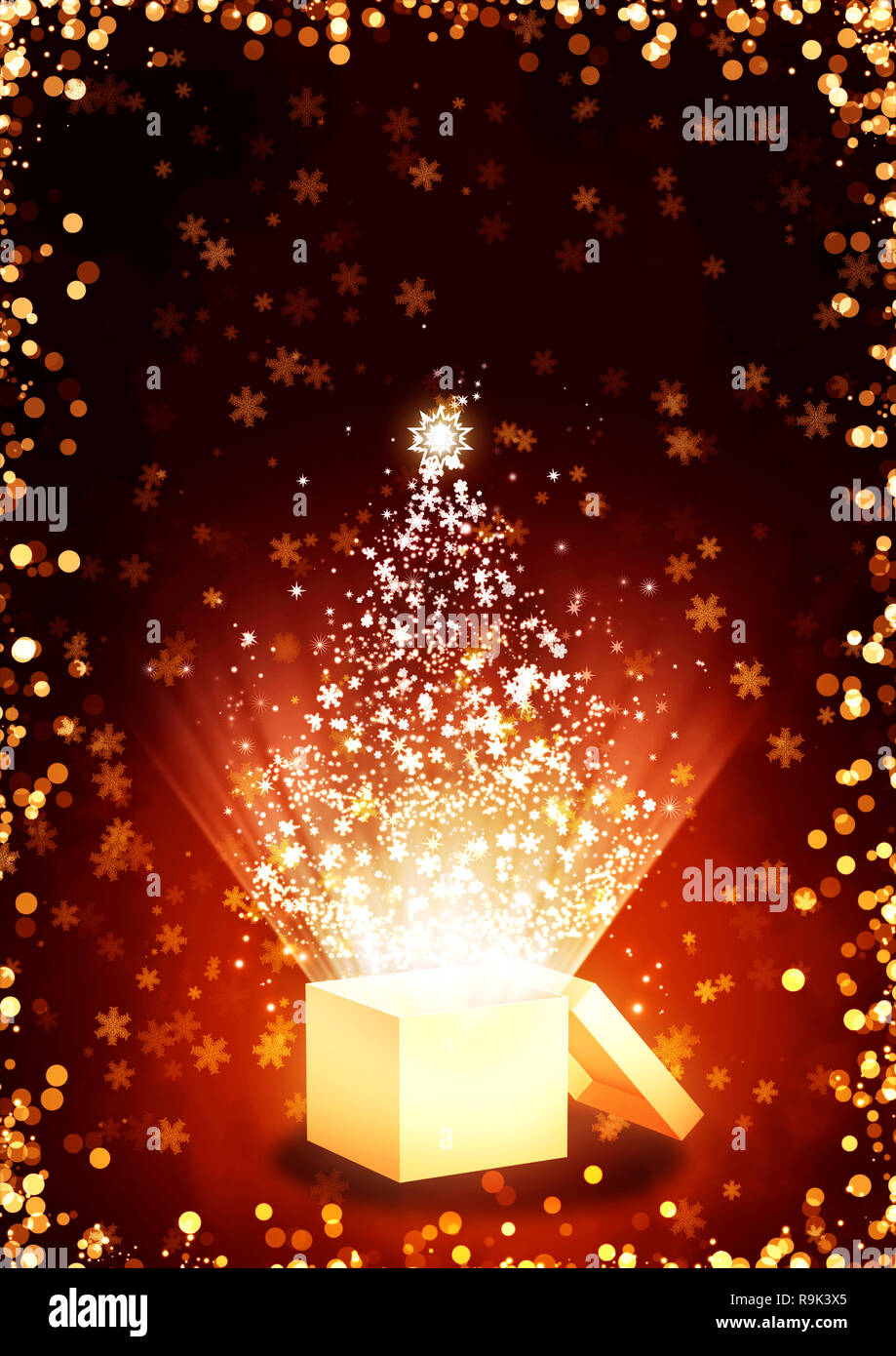 Christmas background with magic box Stock Photo - Alamy