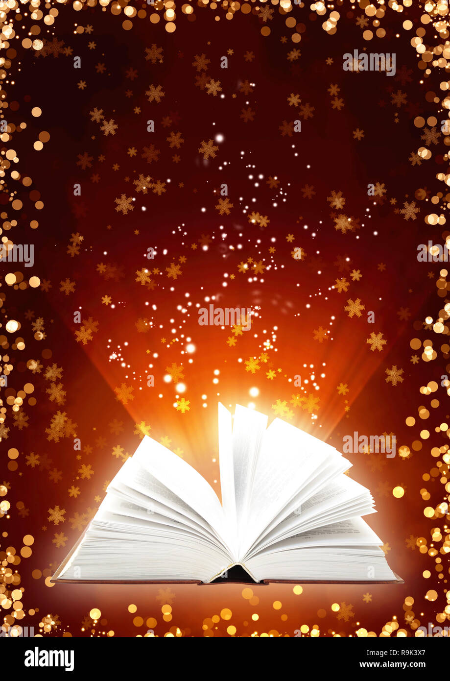Christmas background with magic book Stock Photo - Alamy