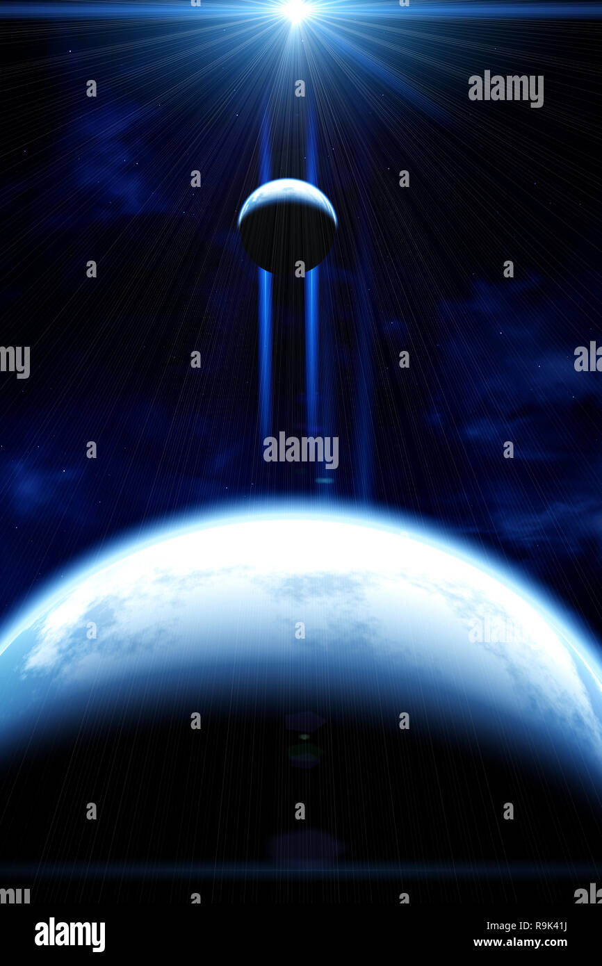 A beautiful space scene with planets and nebula Stock Photo - Alamy