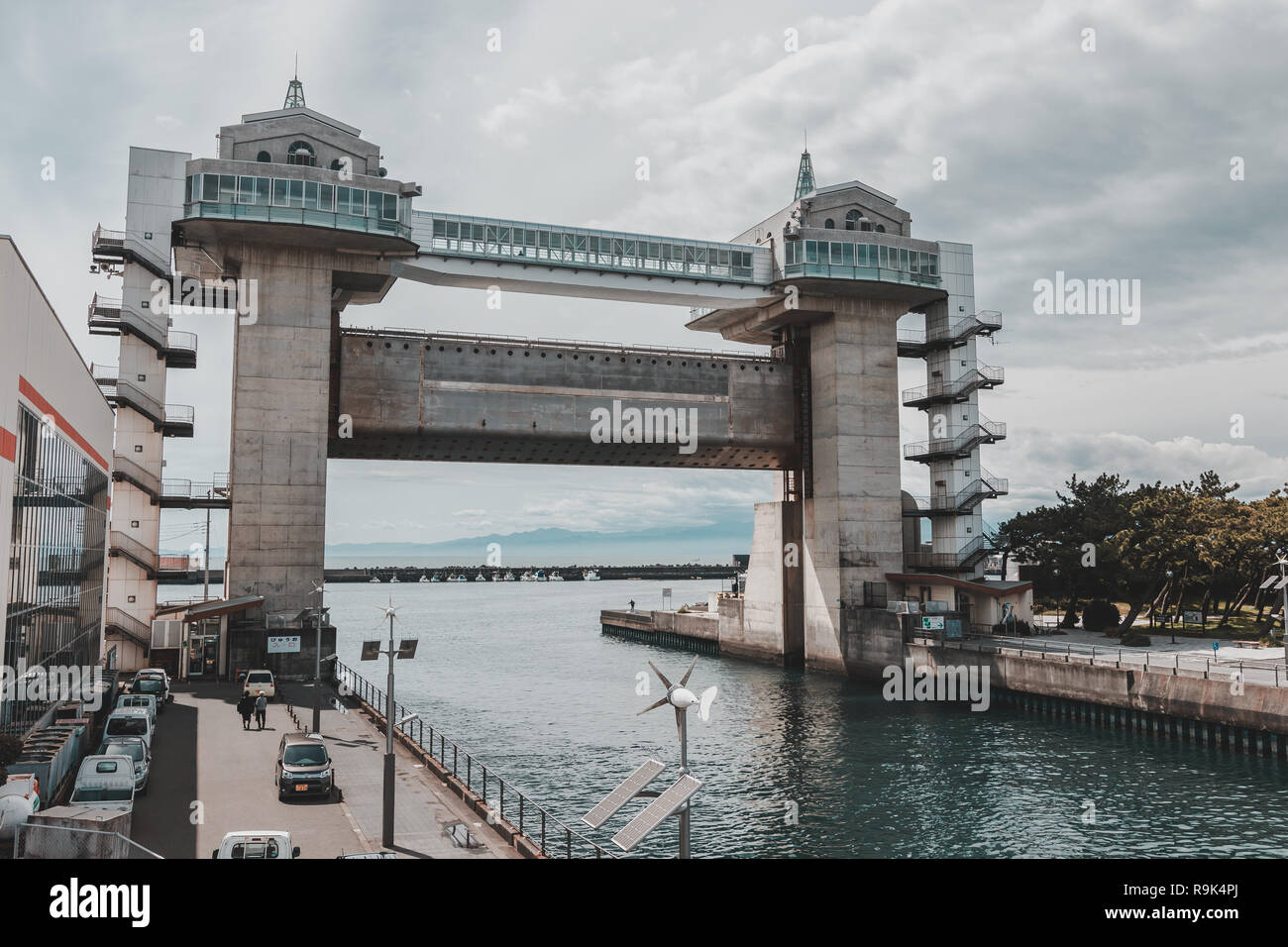 Numazu large flood gate "View-O" on a cloudy day. This building was ...