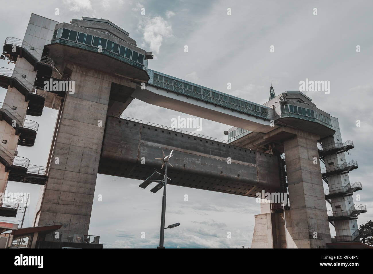 Numazu large flood gate "View-O" on a cloudy day. This building was ...