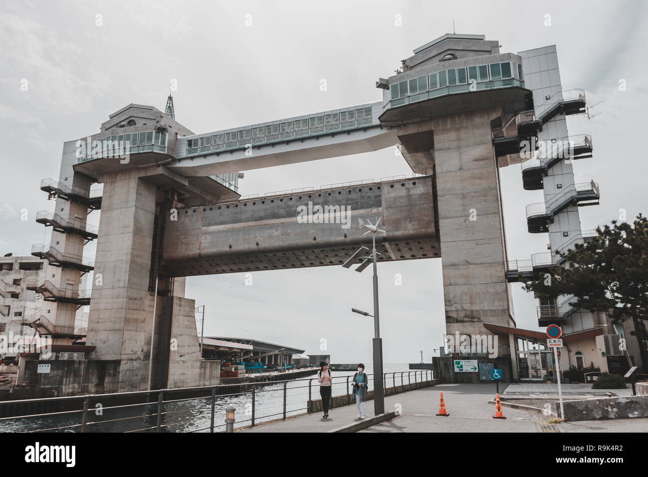 Numazu large flood gate "View-O" on a cloudy day. This building was ...