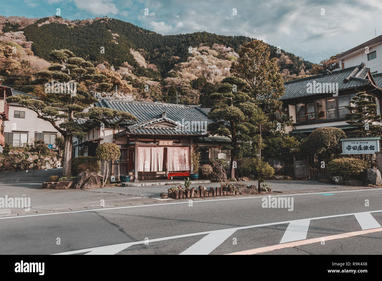 Front of "Yasudaya Inn" traditional Japanese style building. It's known ...