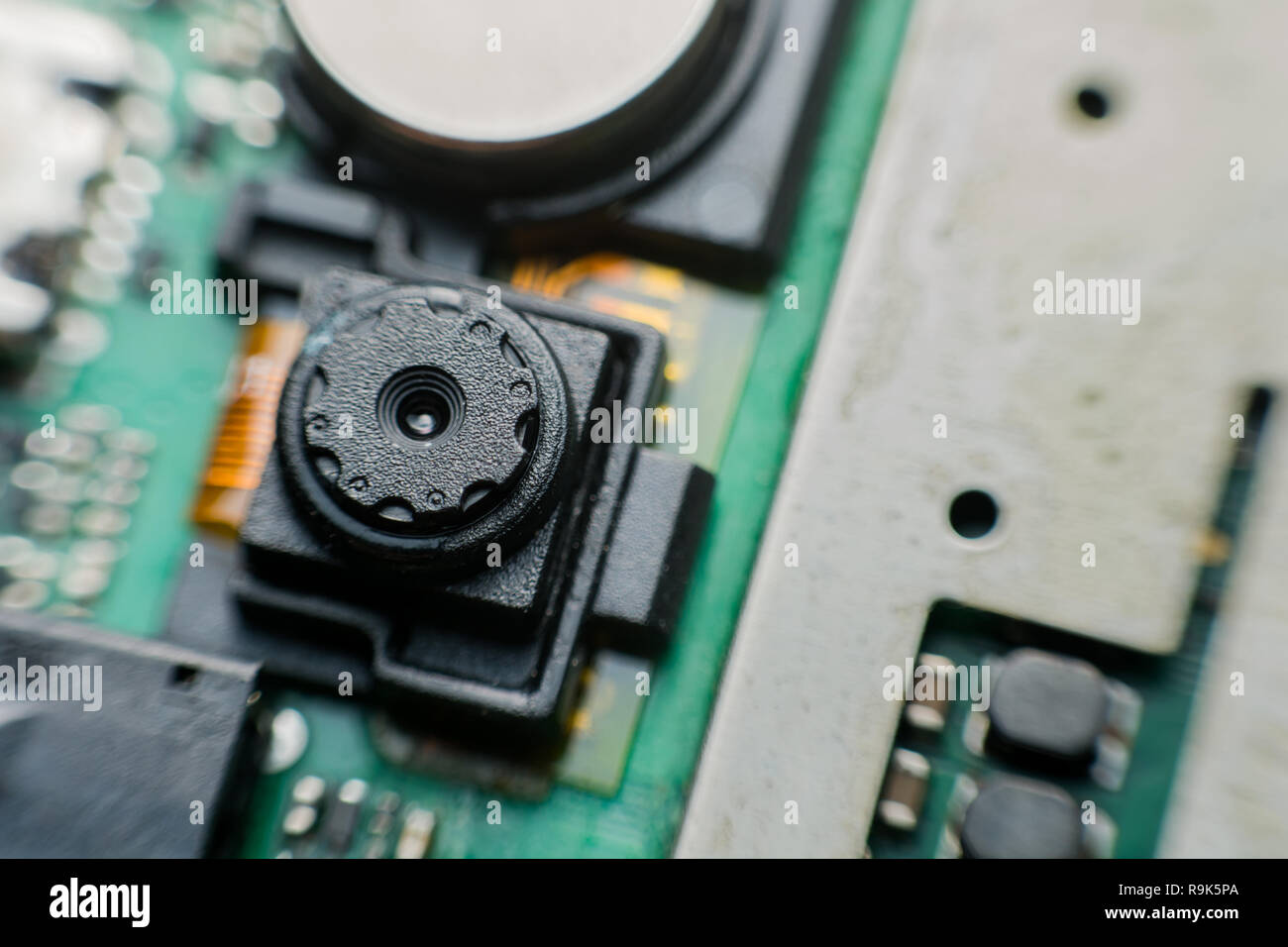 Close up camera inside electronic circuit board smart phone ...