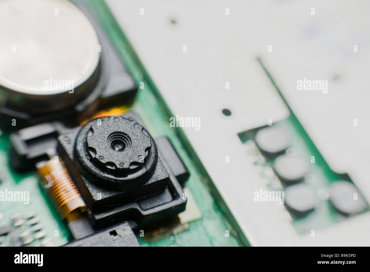 Close up camera inside electronic circuit board smart phone ...