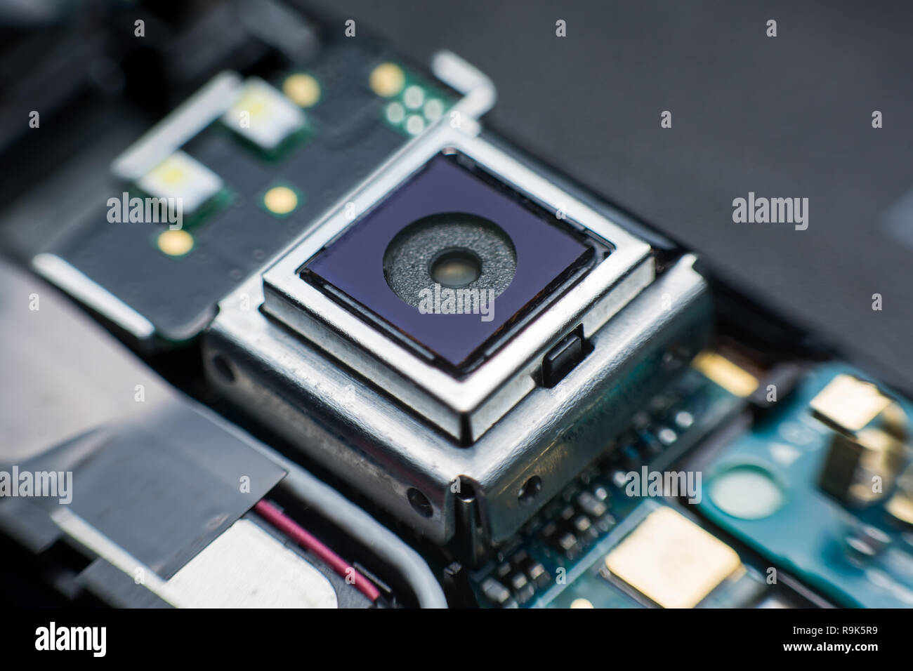 Close up camera inside electronic circuit board smart phone ...