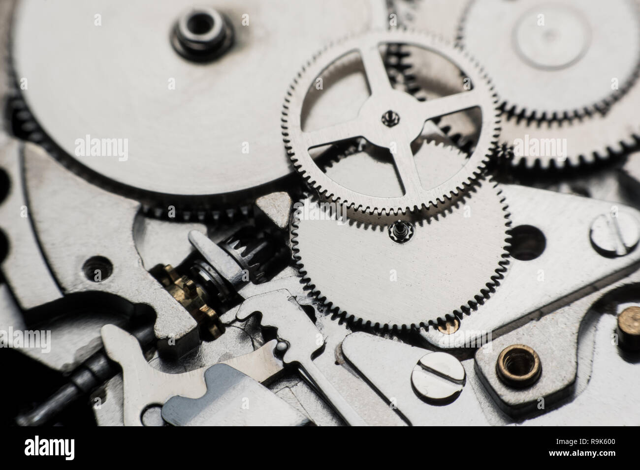 Mechanical watch / Gear Clock. Close up cogs and gears inside clock ...