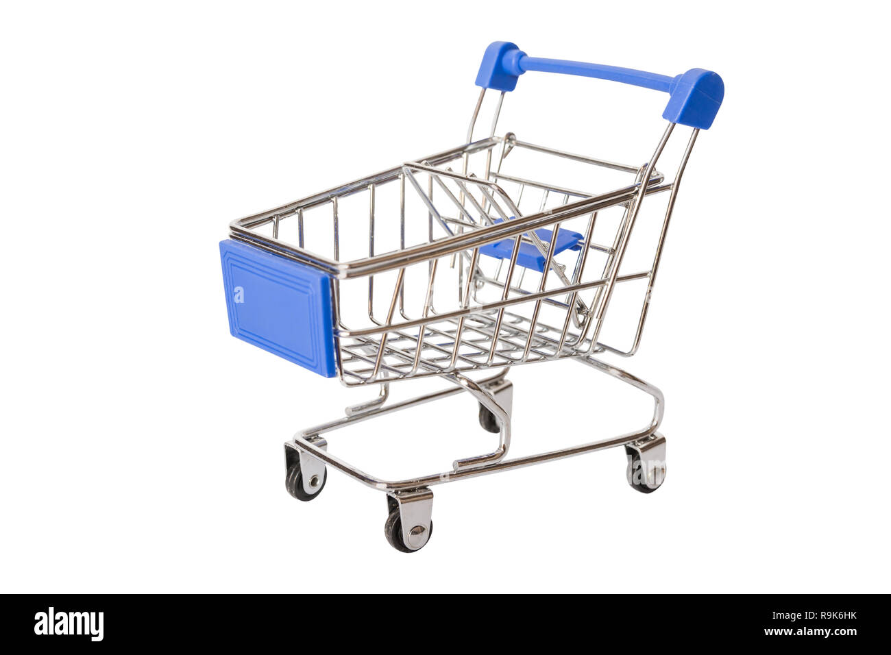 Blue shopping cart or empty supermarket cart isolated on white ...