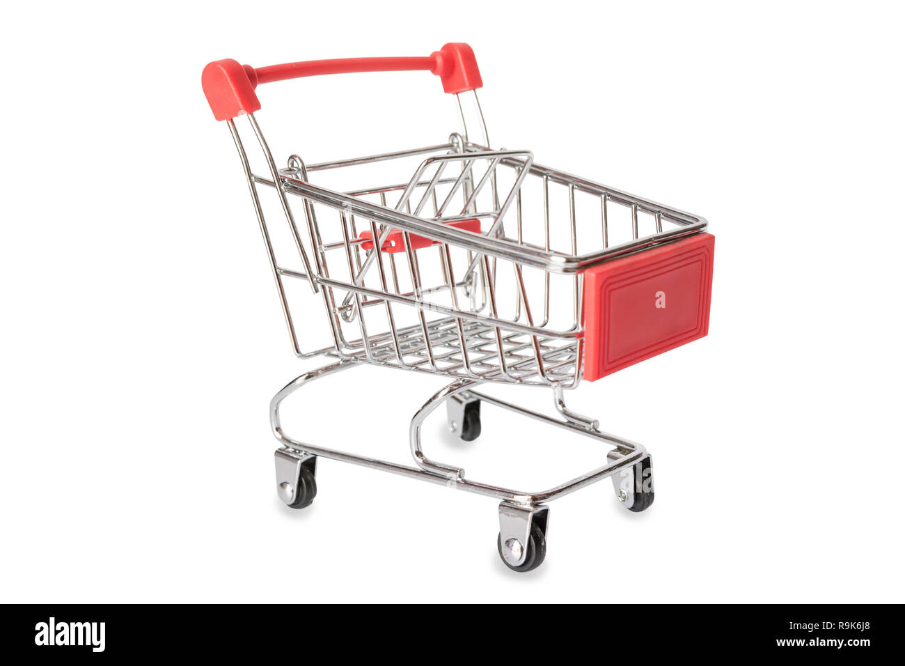 Red shopping cart or empty supermarket cart isolated on white ...