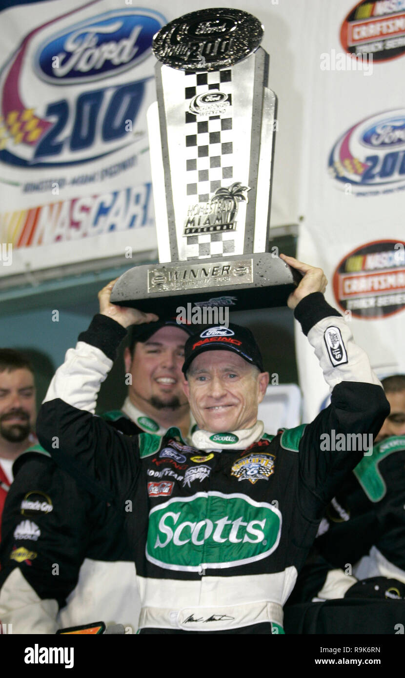 Mark Martin celebrates winning the NASCAR Craftsman Truck Ford 200 at ...