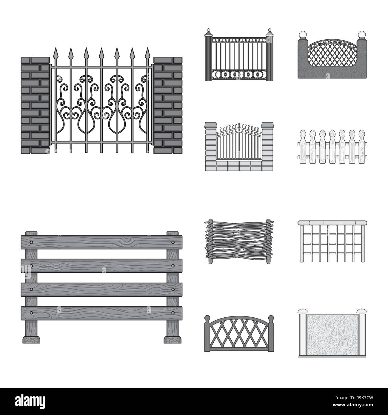 Vector illustration of gate and fence logo. Collection of gate and wall ...