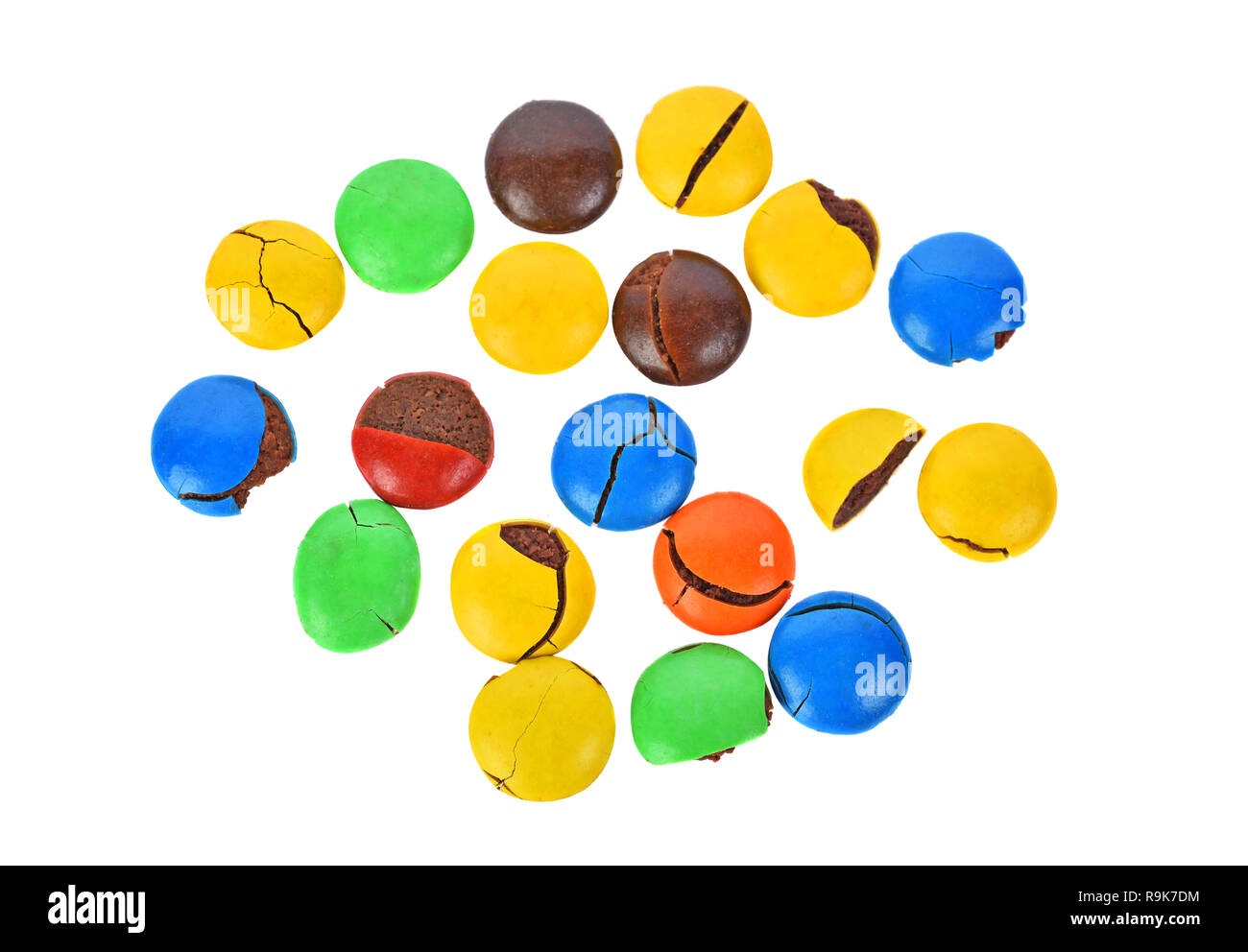 colorful chocolate buttons on a white background Stock Photo - Alamy