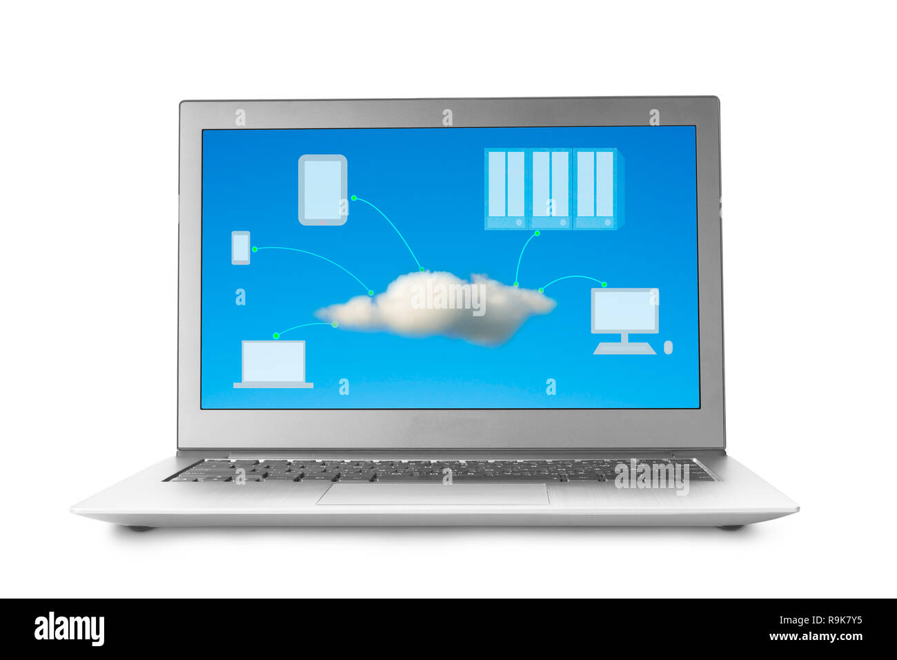 Laptop with cloud computing on screen isolated in white Stock Photo - Alamy