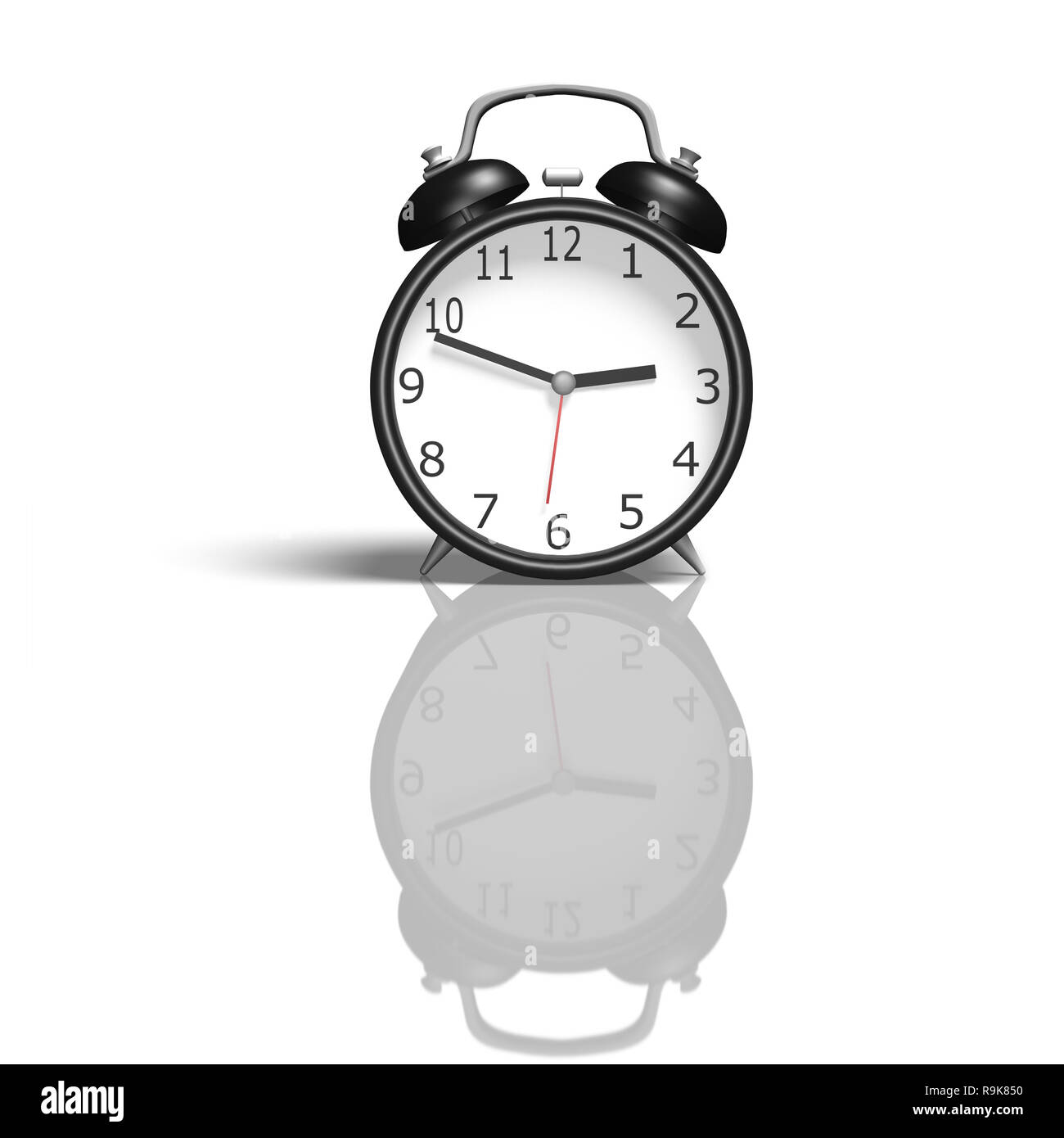 Retro alarm clock showing one hour isolated on a white background Stock ...