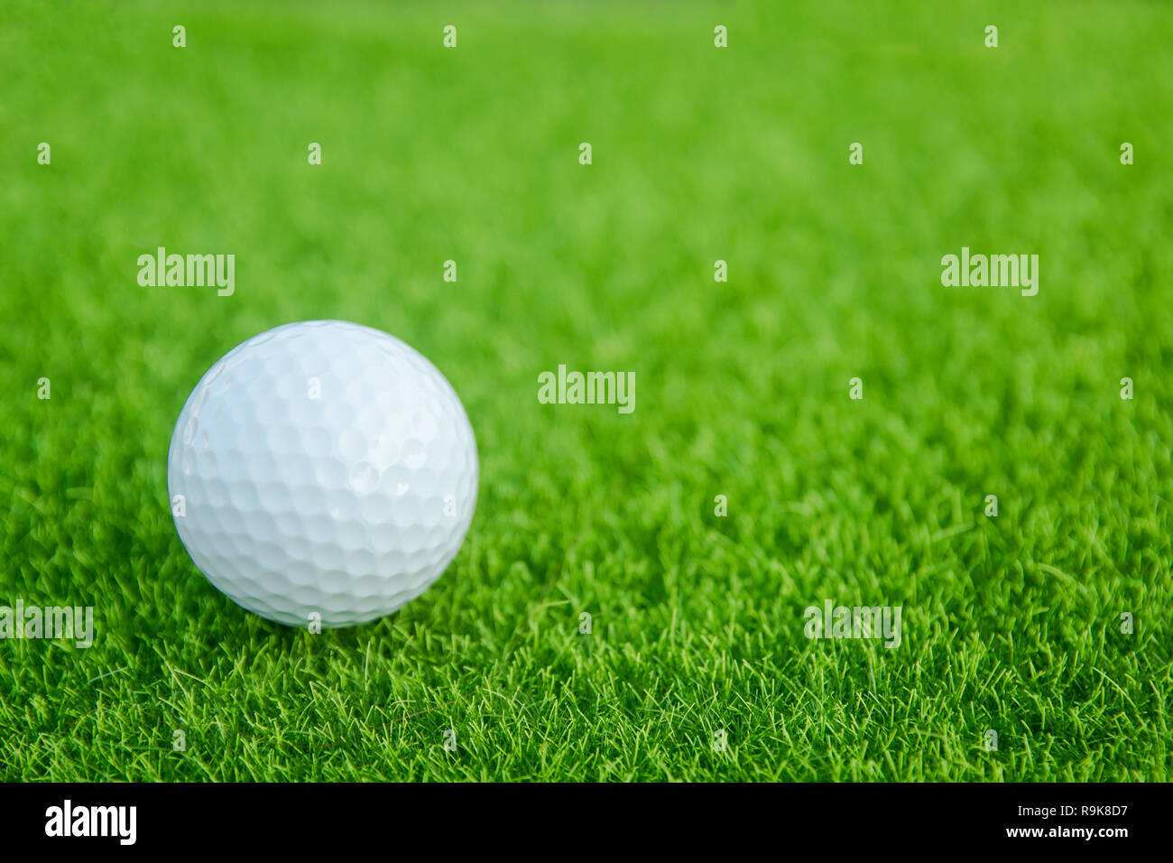 Golf ball on green grass ready to play at golf course. with copy space ...