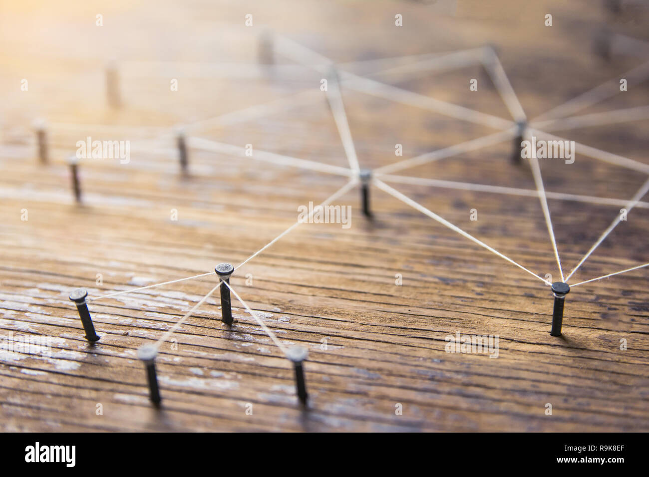 Connecting networks concept - network connected with yarn white on ...