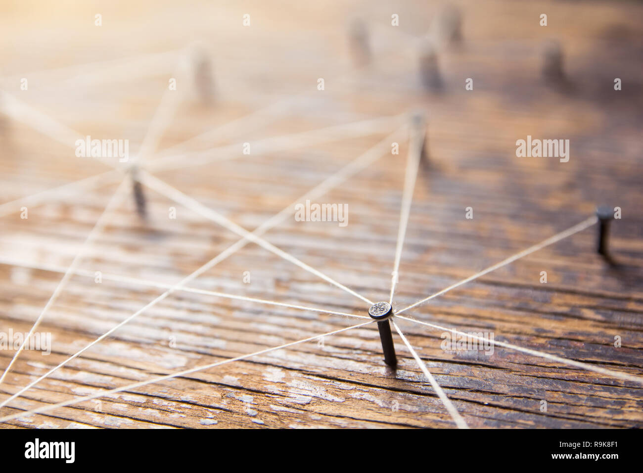 Connecting networks concept - network connected with yarn white on ...