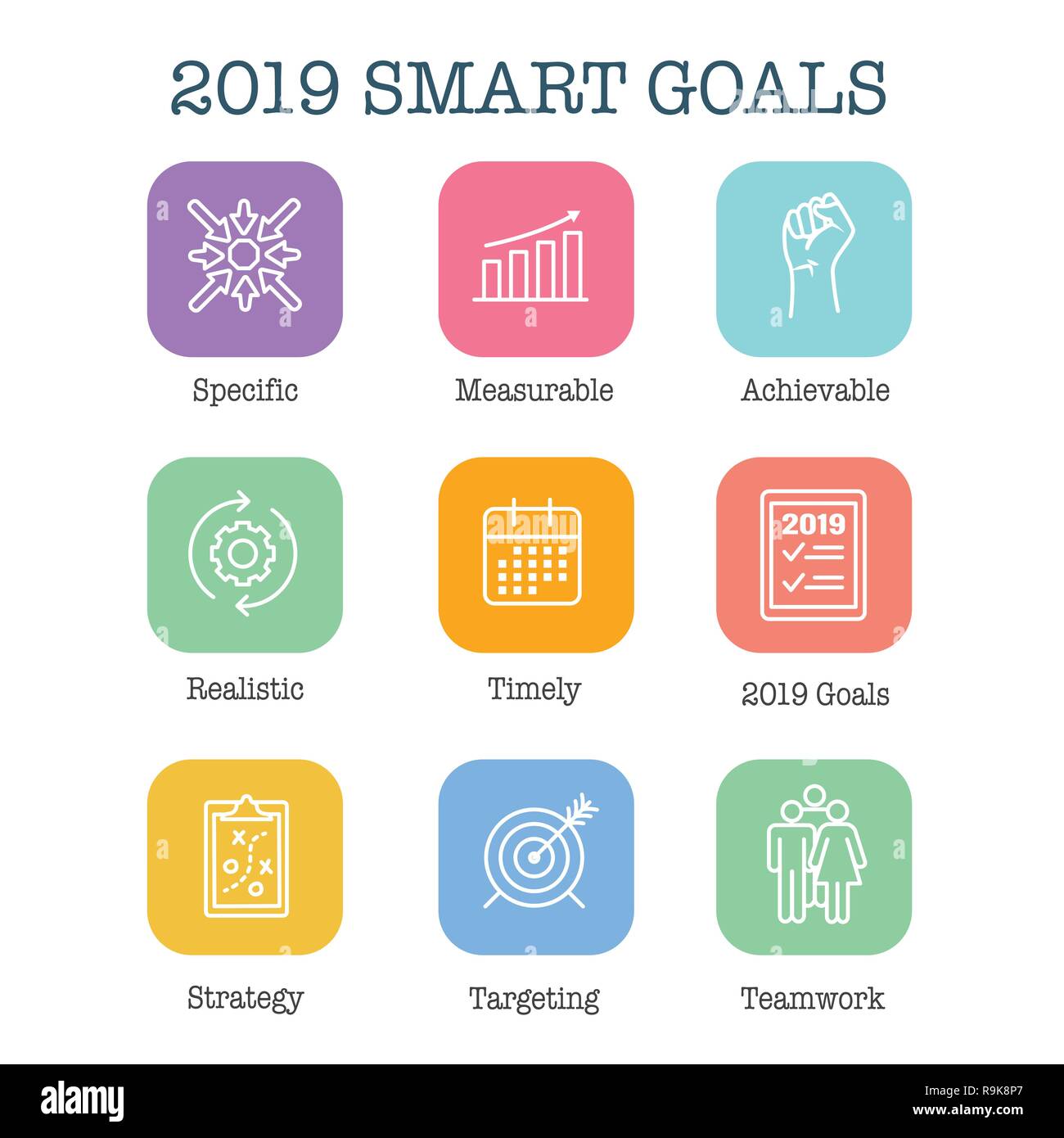 2019 SMART Goals Vector graphic w various Smart goal keywords Stock ...