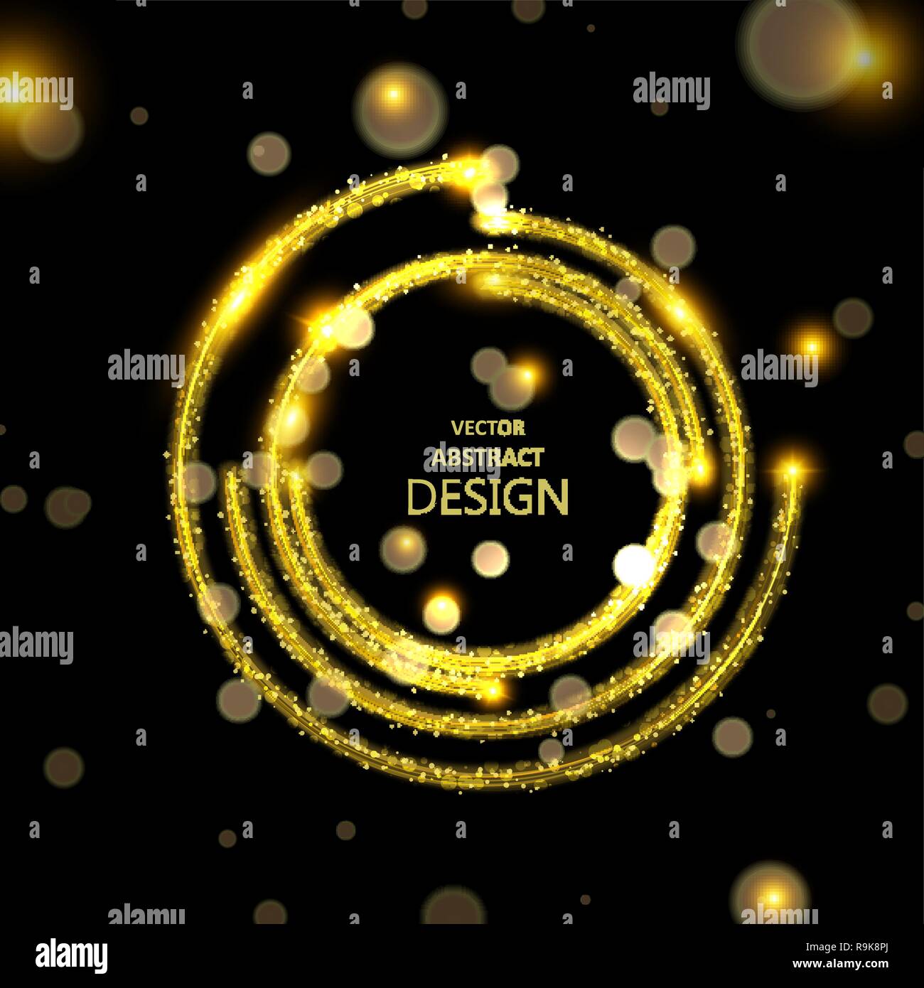 The golden shining banner. A template for design. Bright yellow curves ...